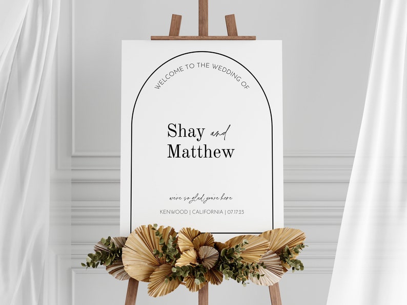 Minimal Welcome Sign Template, Neutral Wedding Signs, Arch Welcome Sign ...