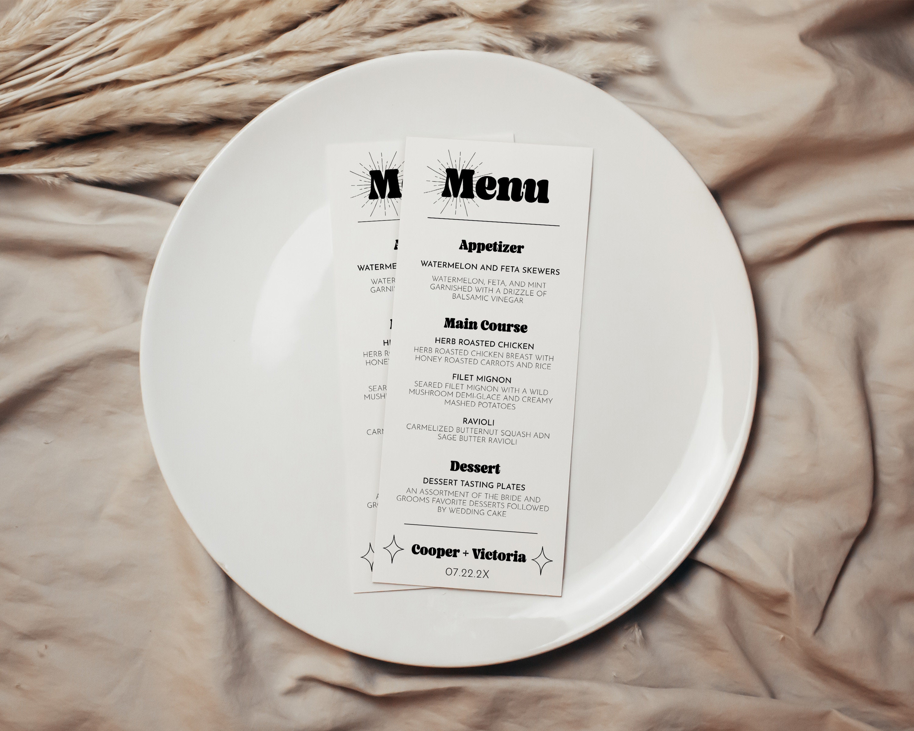 Retro Menu Template, Wedding Menu Template, Minimal Retro Wedding ...