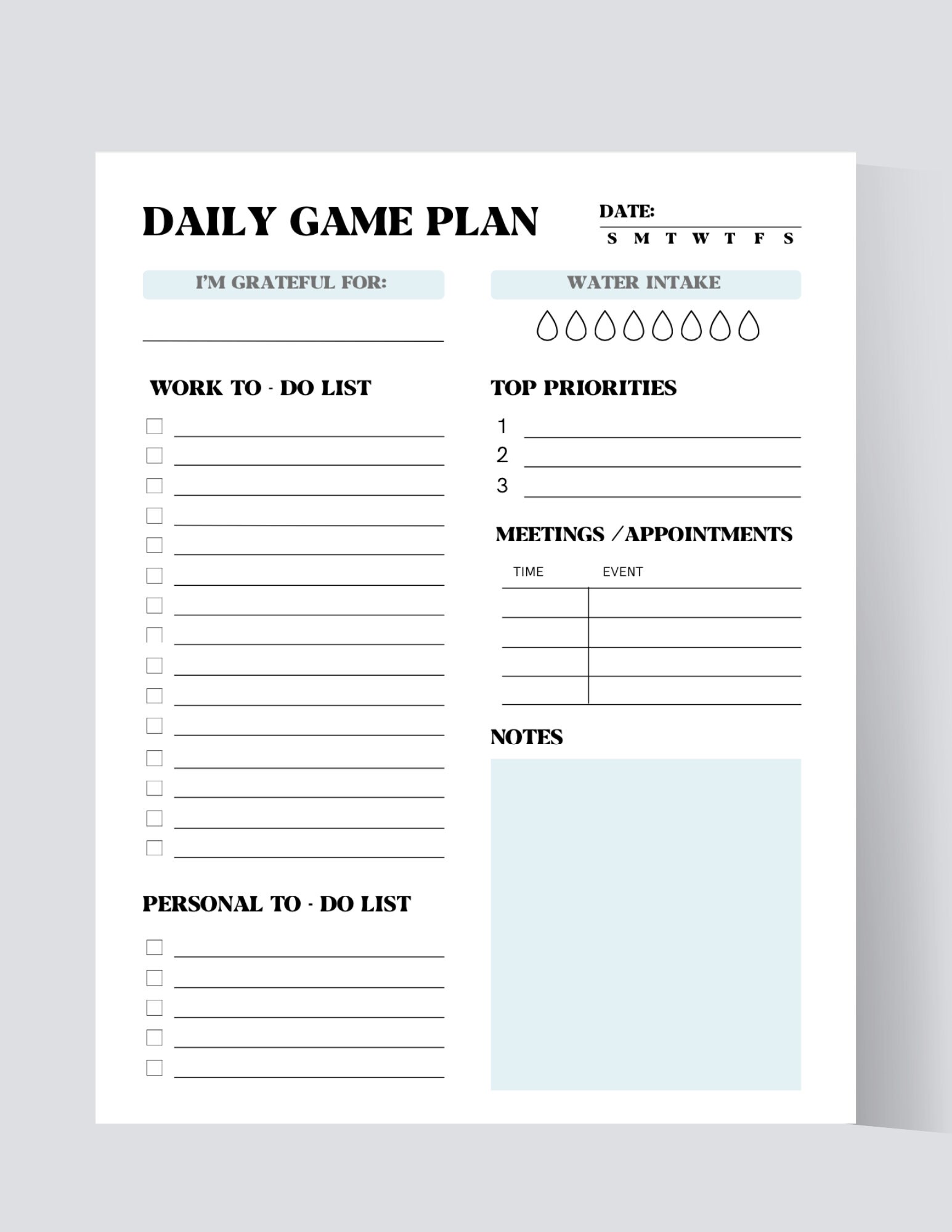Editable Daily to Do List | Planner | Schedule | Game Plan | PDF Download | Printable Stationary ...