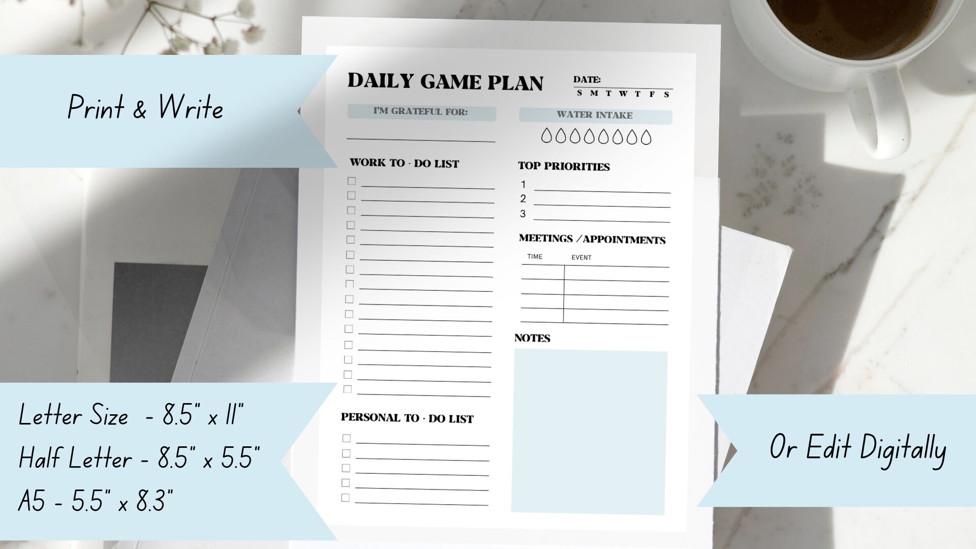 Editable Daily to Do List | Planner | Schedule | Game Plan | PDF ...