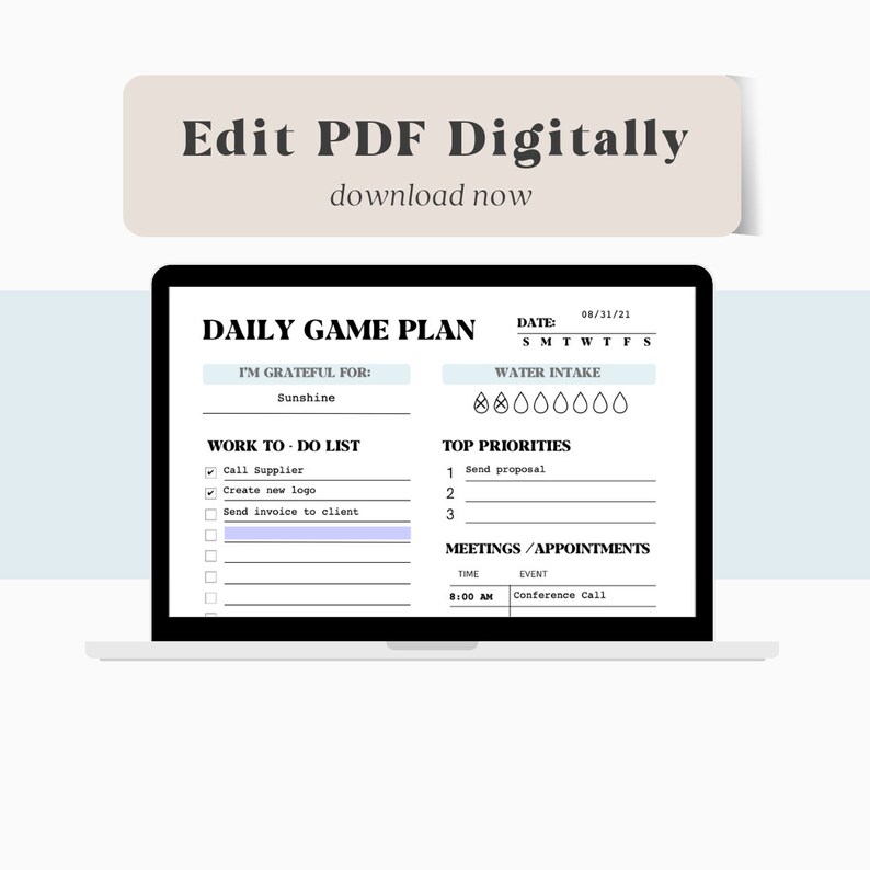 Editable Daily to Do List | Planner | Schedule | Game Plan | PDF ...