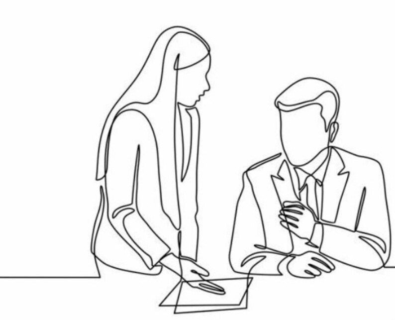 Continuous Line Drawing of Businessmen and Businesswomen Discuss Their ...