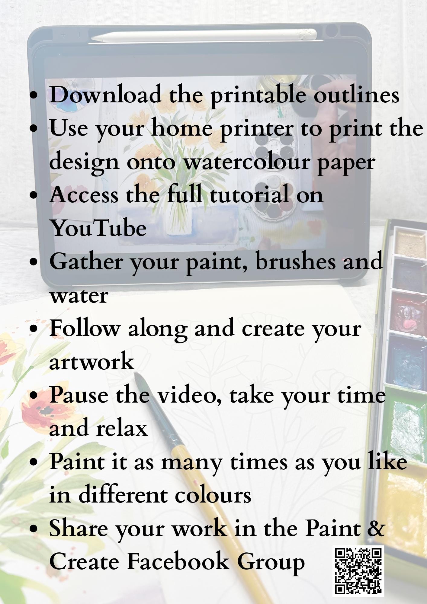 Watercolour Video Tutorial & Printable Outline, Learn to Paint Guided ...