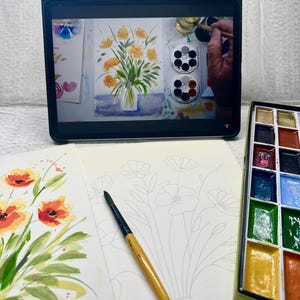 Watercolour Video Tutorial & Printable Outline, Learn to Paint Guided ...
