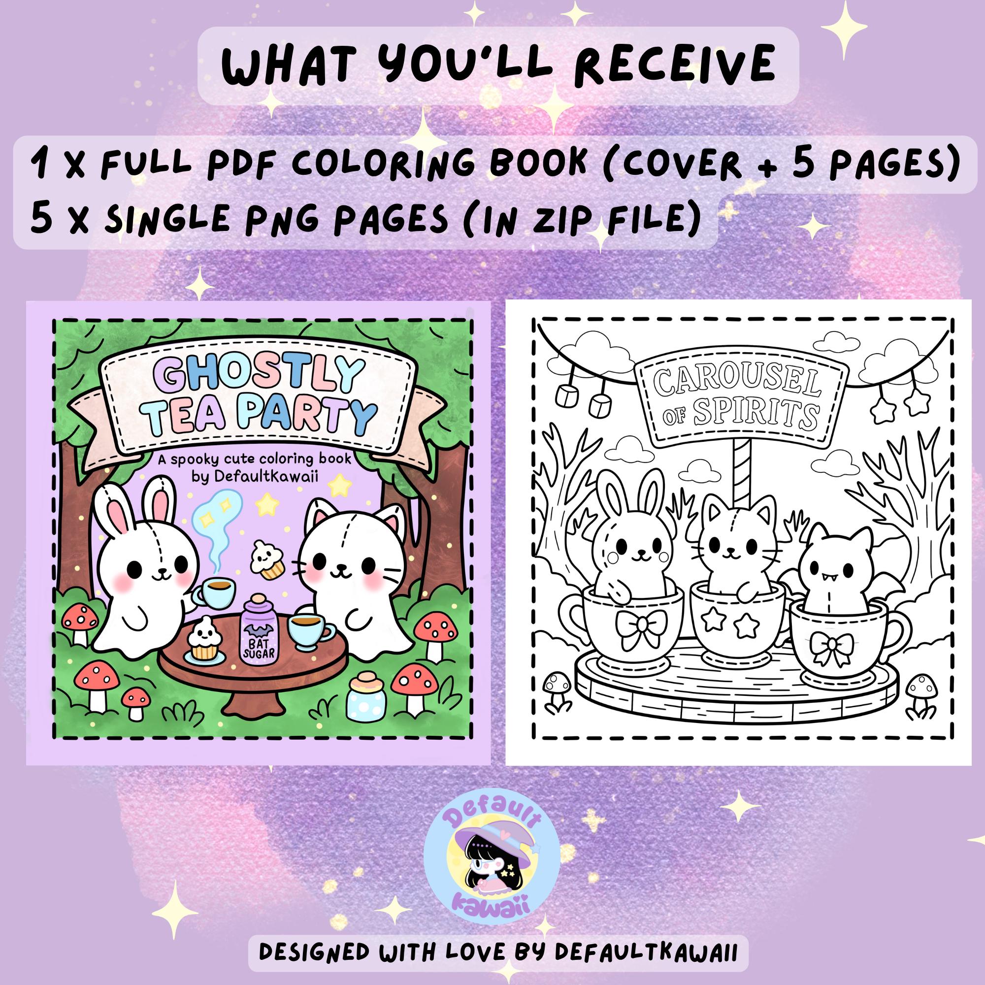 Ghostly Tea Party Coloring Book – Kawaii Halloween Hand-drawn Printable ...
