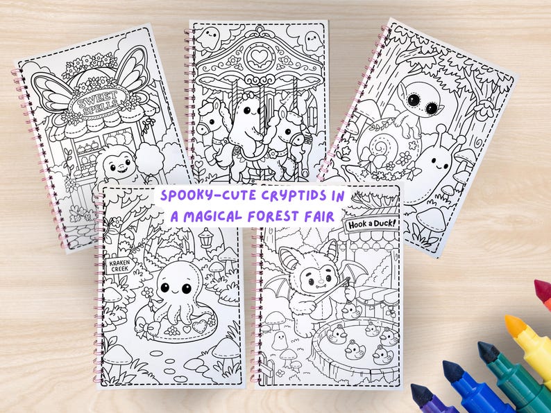 Handmade Kawaii Cryptid Coloring Book – Pastel Spooky Creatures, Forest ...