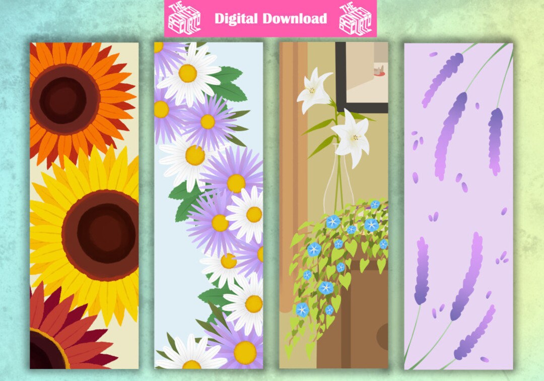 Summer Flowers Bookmark Bundle Pack Set of Four 4 Digital Download ...