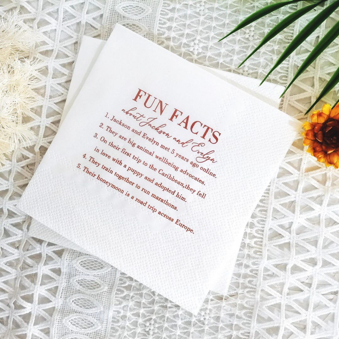 Custom Fun Fact Napkins, Trivia Personalized Napkins, Custom Wedding ...