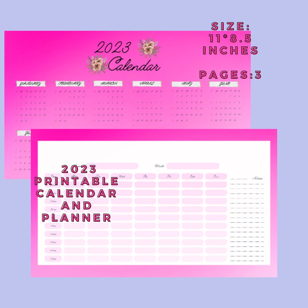 Pink 2023 Calendar Planner Printable Undated Planner Canva Etsy M xico