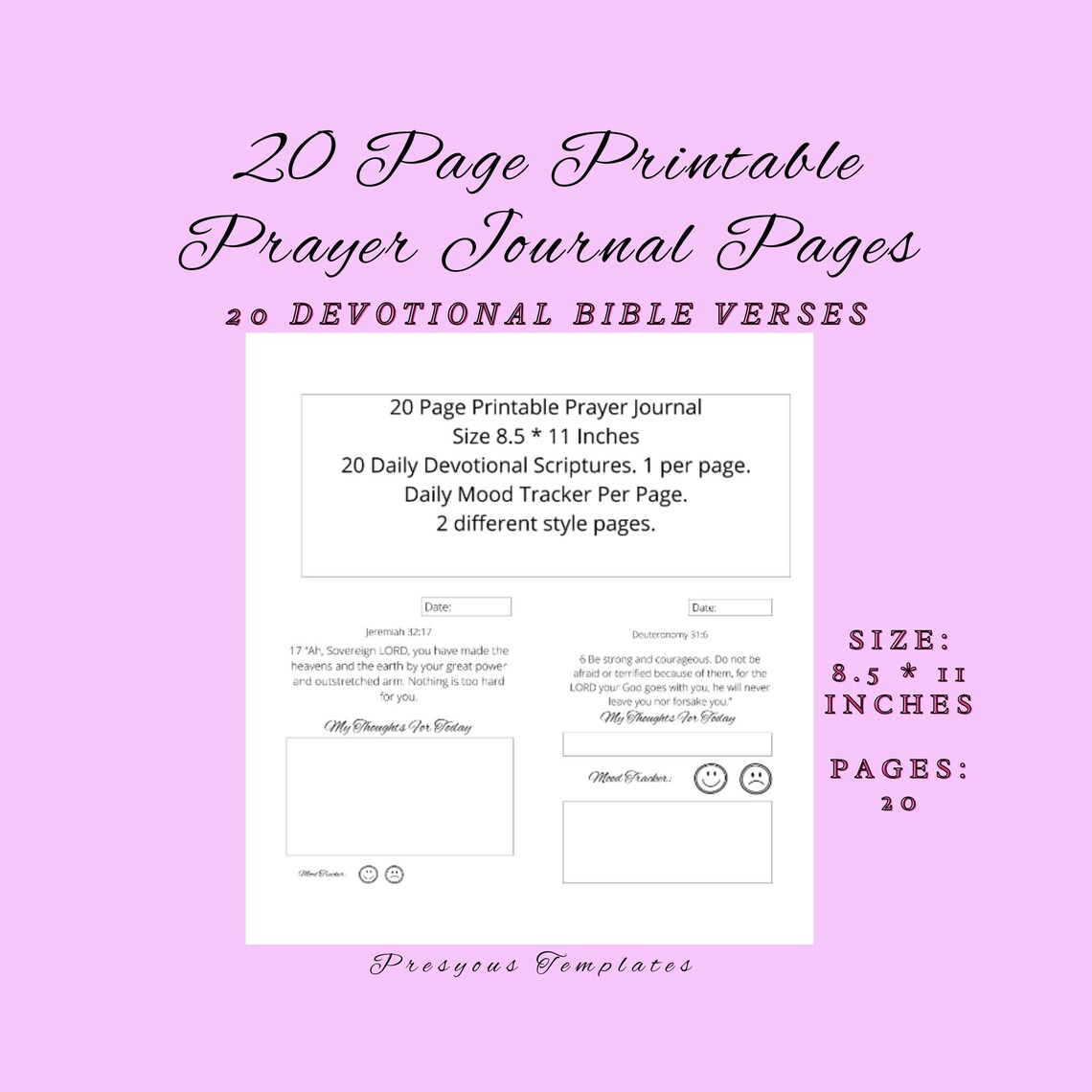 20 Page Printable Prayer Journal Pages Size 8.511 Inches. - Etsy