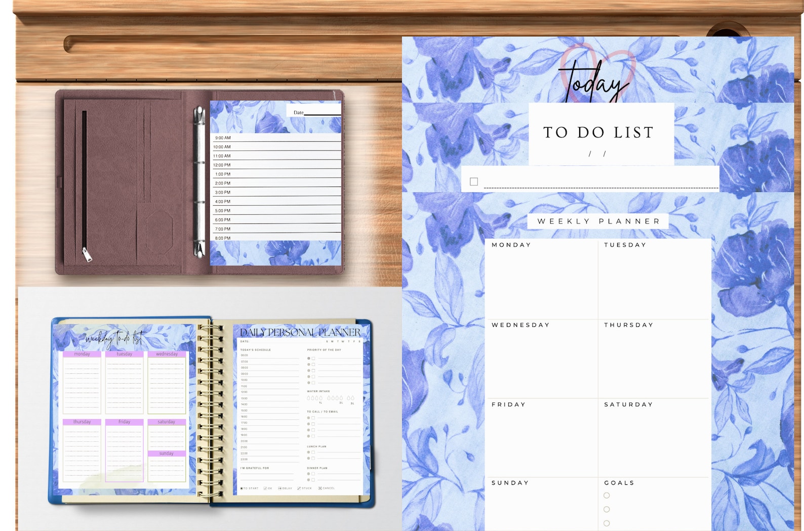 Blue Floral Daily Planner Printable, Organizational Digital Download ...