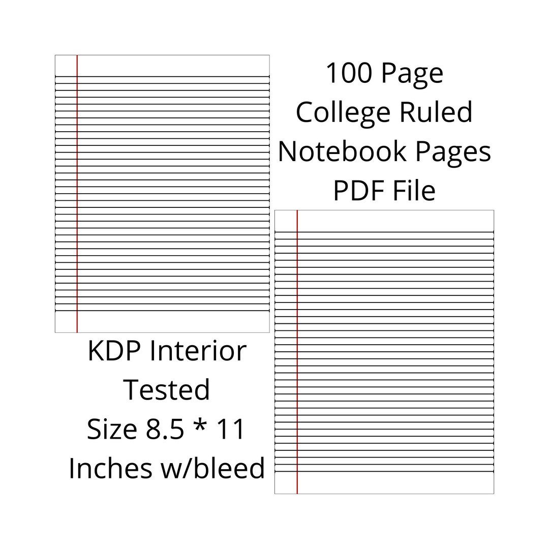 100 Pages College Ruled Lined Notebook KDP Interior Bundle W/margin ...