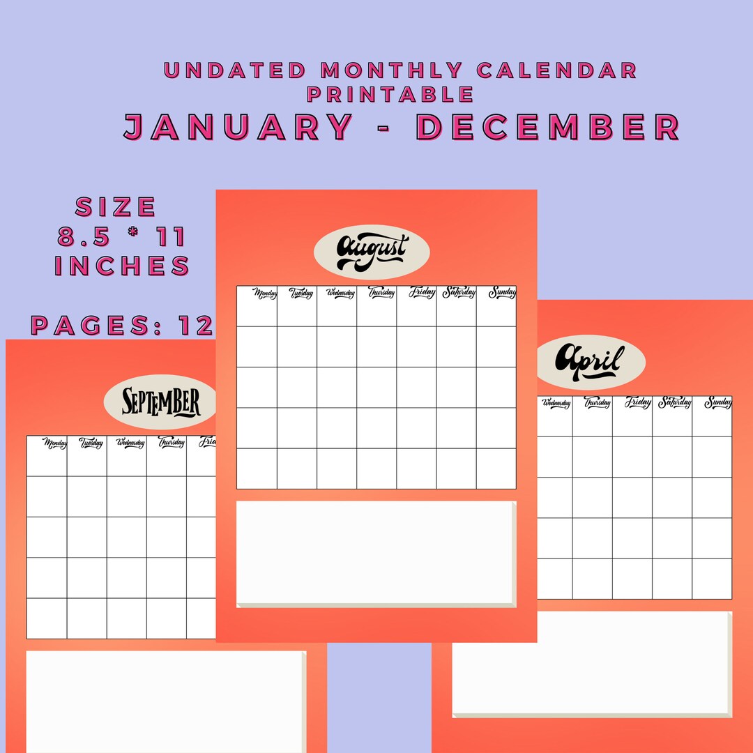 Buy Editable Red Monthly Calendar Printable PDF January to December ...