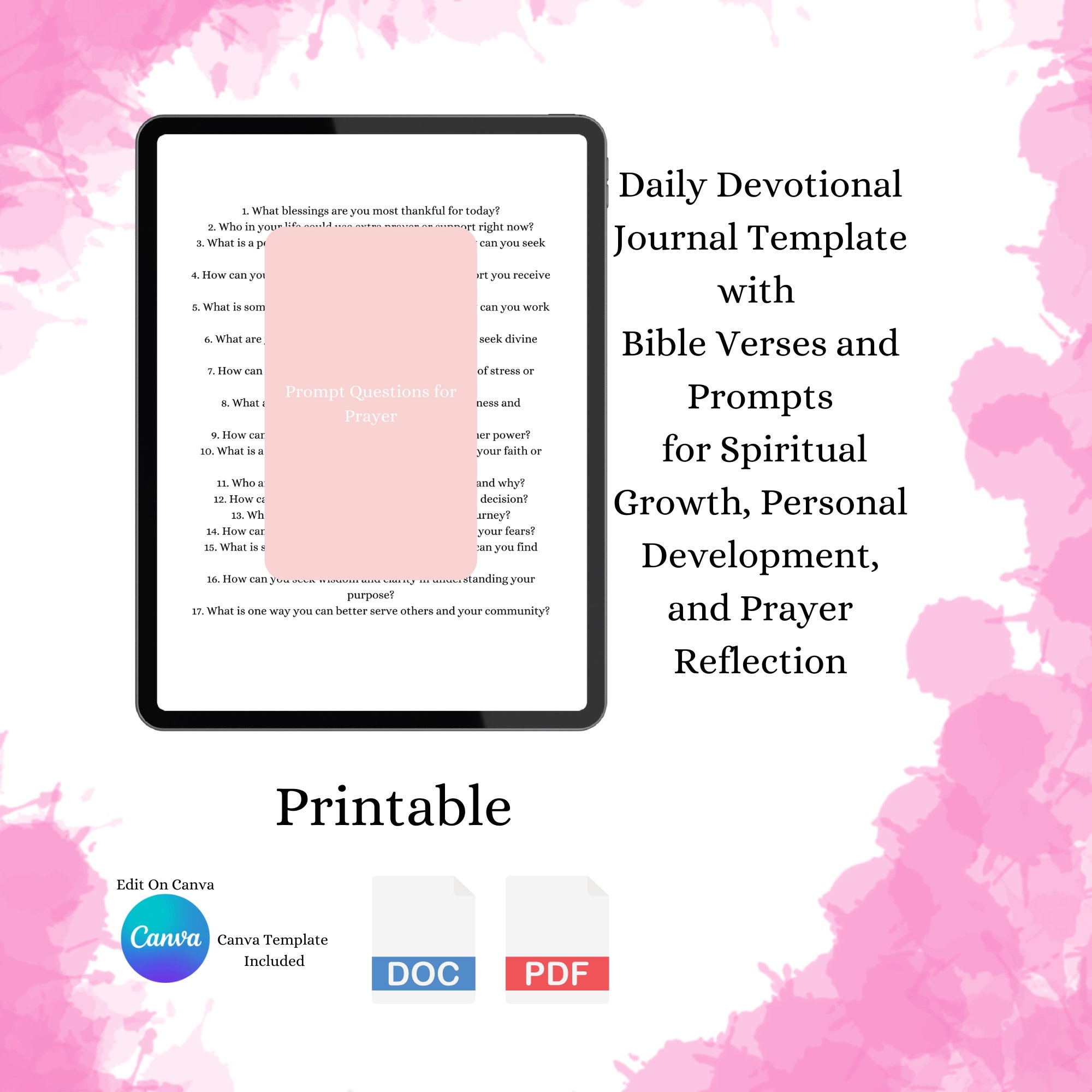 Daily Devotional Journal Template With Bible Verses and Prompts for ...