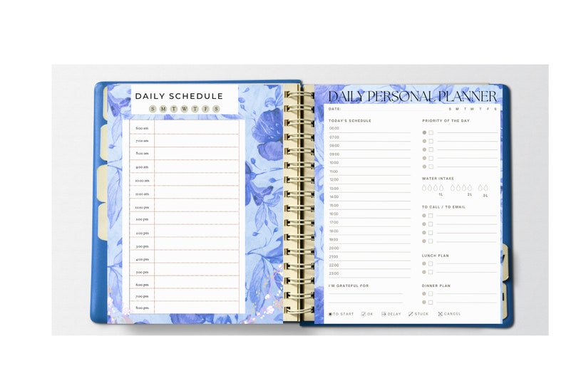 Blue Floral Daily Planner Printable, Organizational Digital Download ...