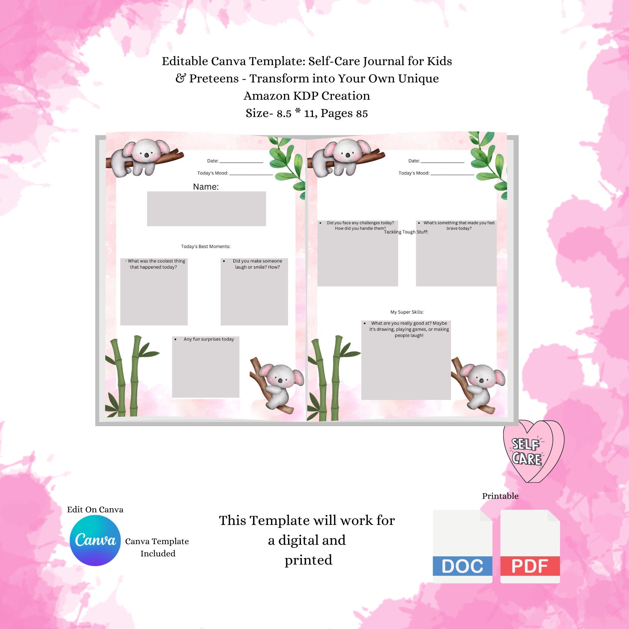 Editable Canva Template: Self-care Journal for Kids & Preteens ...