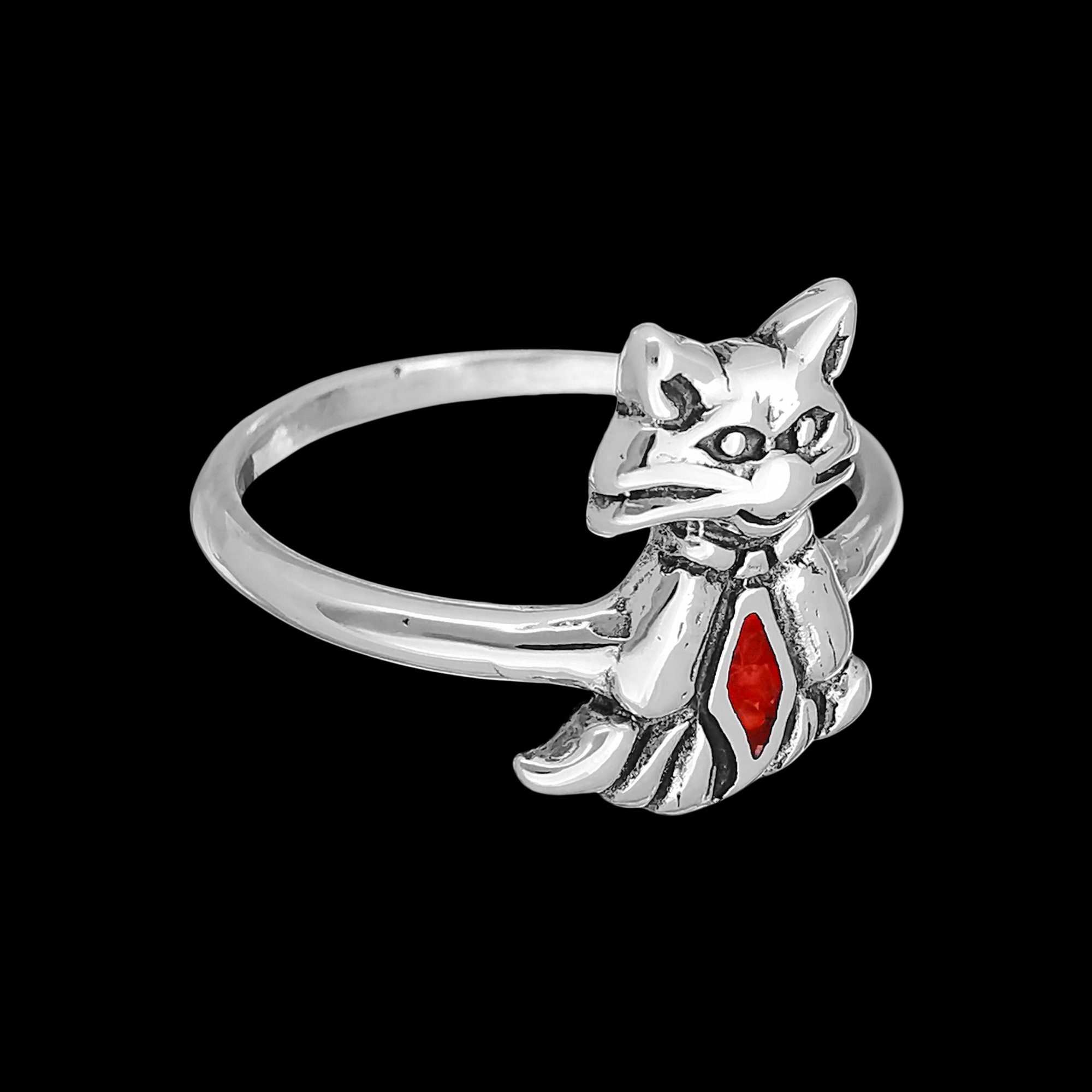 925 Sterling Silver Kitty Cat Ring, Size 7 Ring, Kitten Ring With Red ...