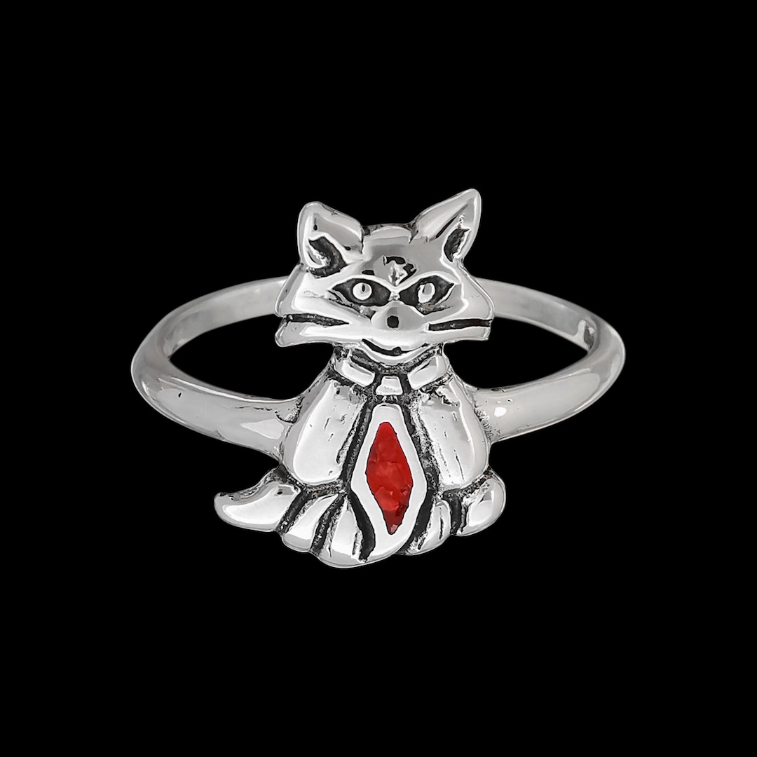 925 Sterling Silver Kitty Cat Ring, Size 7 Ring, Kitten Ring With Red ...