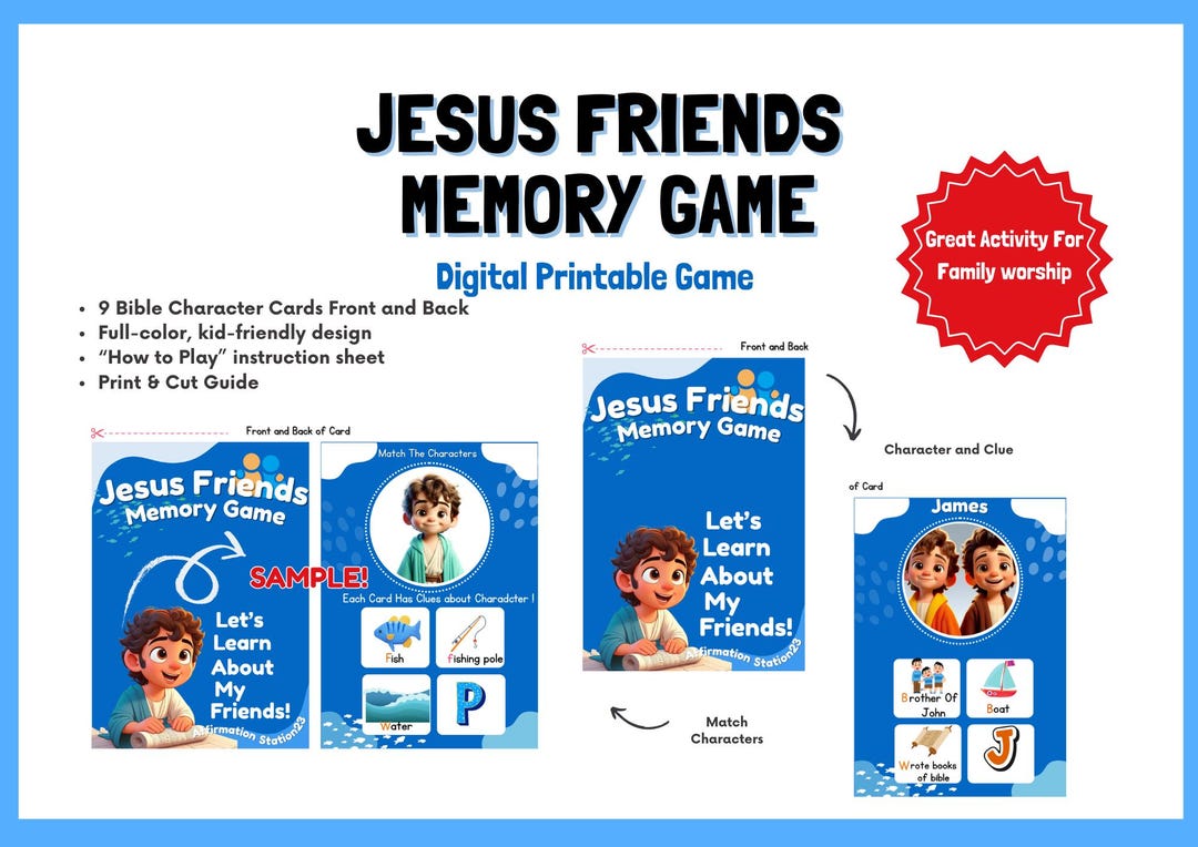 Jesus Friends Memory Game: Bible Character Matching (PDF Printable - Etsy