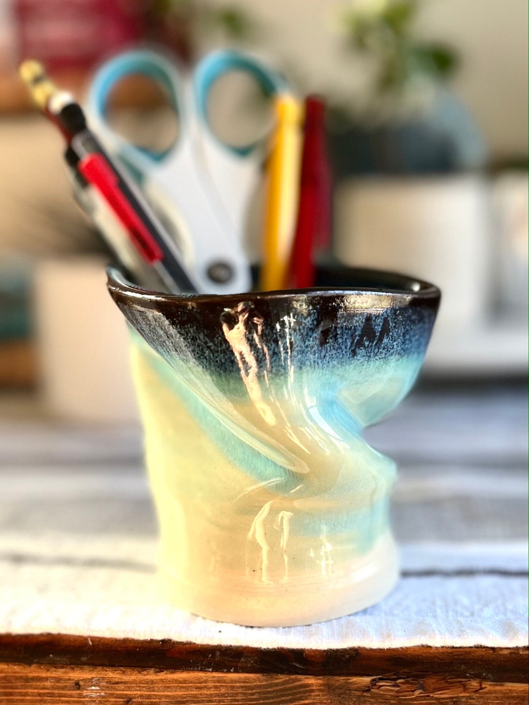 Unique Abstract Blue and Black Ceramic Pencil Holder Pencil - Etsy