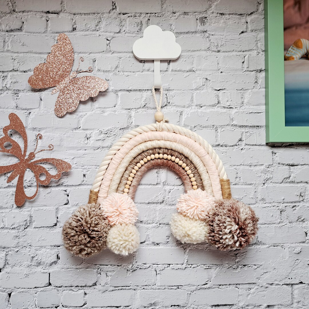 Pompom Cloud Macrame Rainbow Wall Hanging, Boho Home Decor, Macrame Wall Hanging, Nursery ...
