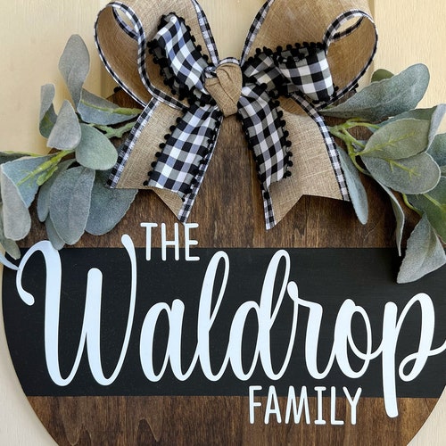 Initial Door Sign Last Name Wood Round Door Hanger - Etsy