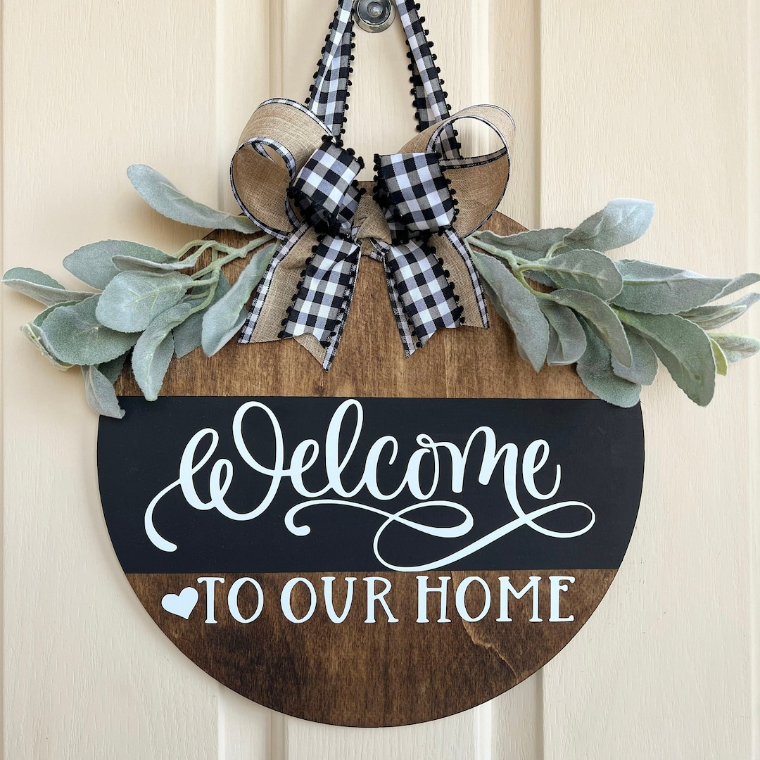 Front Door Decor | Welcome Sign | Wood Round Door Hanger | Personalized ...