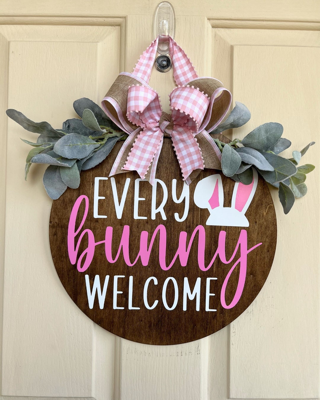 Every Bunny Welcome Sign Easter Door Hanger Wood Round Door Hanger ...