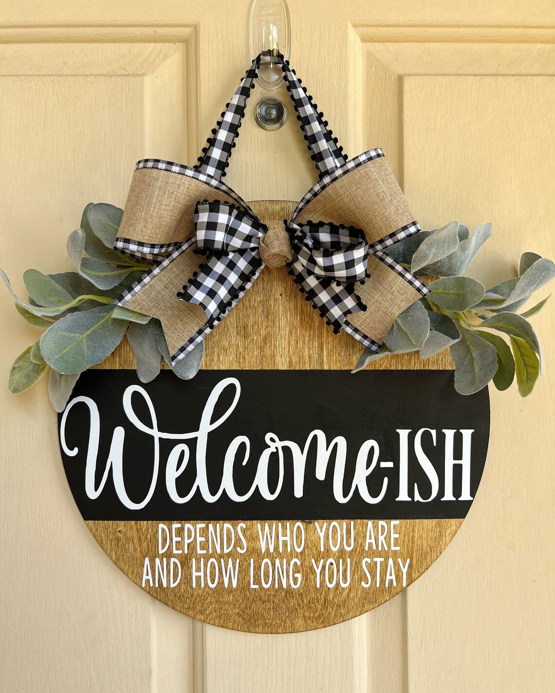 Welcome-ish Sign Wood Round Door Hanger Personalized Wood - Etsy