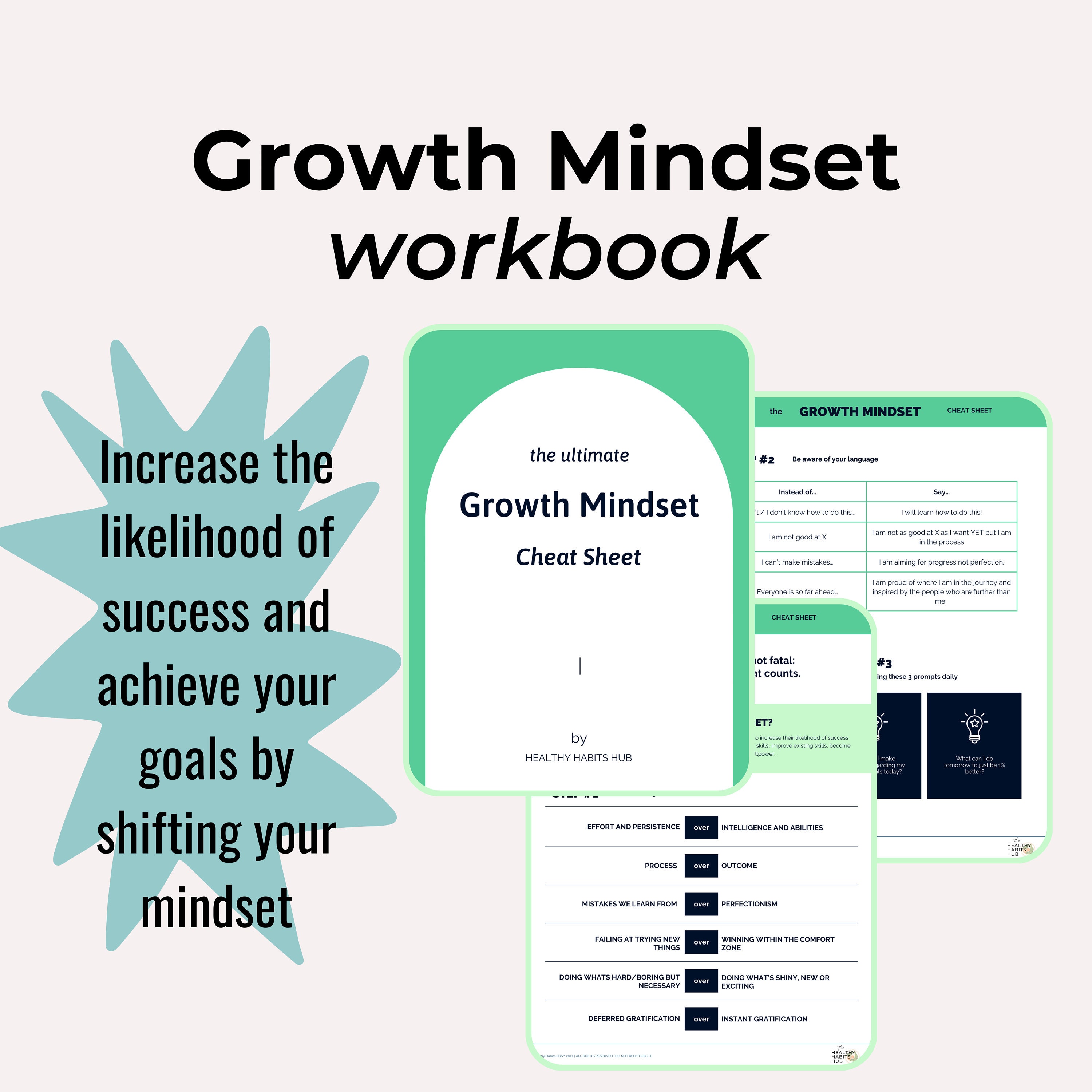 Growth Mindset Workbook | Exercise Cheat Sheet | Change Mindset Step by ...