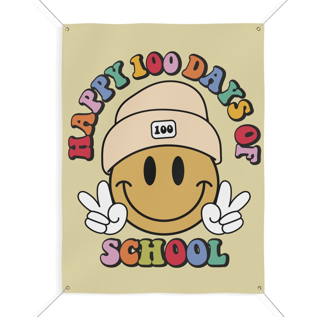 Happy 100 Days of School School Smiley Face With Beanie Hat - Etsy
