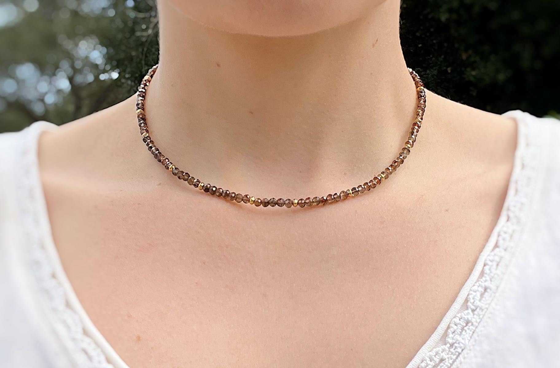 Dark Chocolate Brown Andalusite Gold Filled Beaded Choker - Etsy