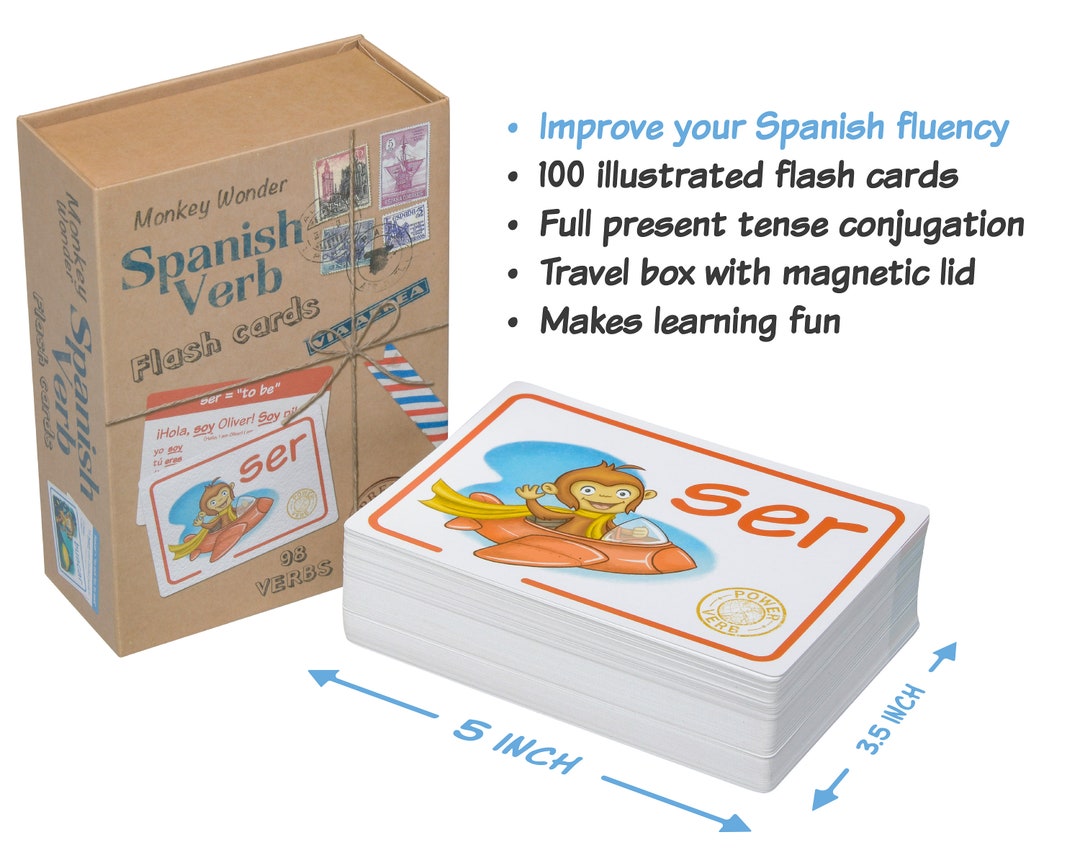 Spanish Verb Flash Cards by Monkey Wonder - Etsy
