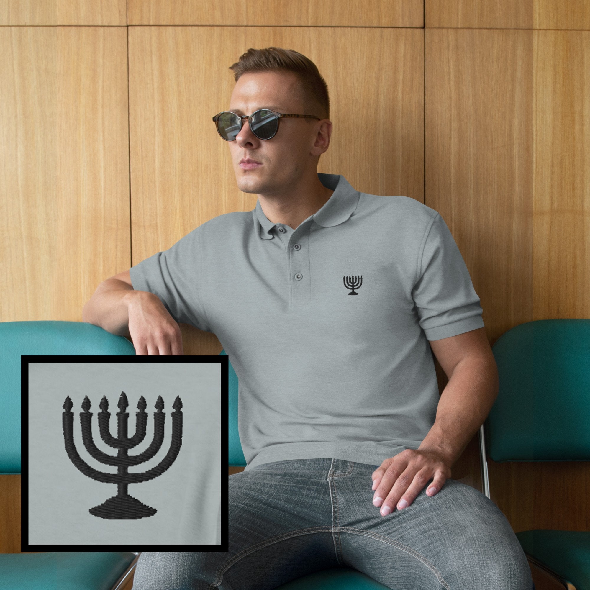 Menorah Polo Shirt, Menorah Embroidery Shirt, Hanukkah Chanukah Menorah ...