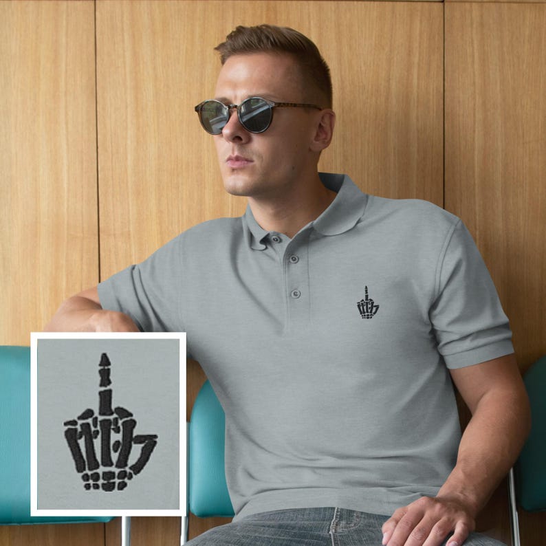 Skeleton Middle Finger Polo Shirt, Funny Men's Halloween Tee, Flip the ...