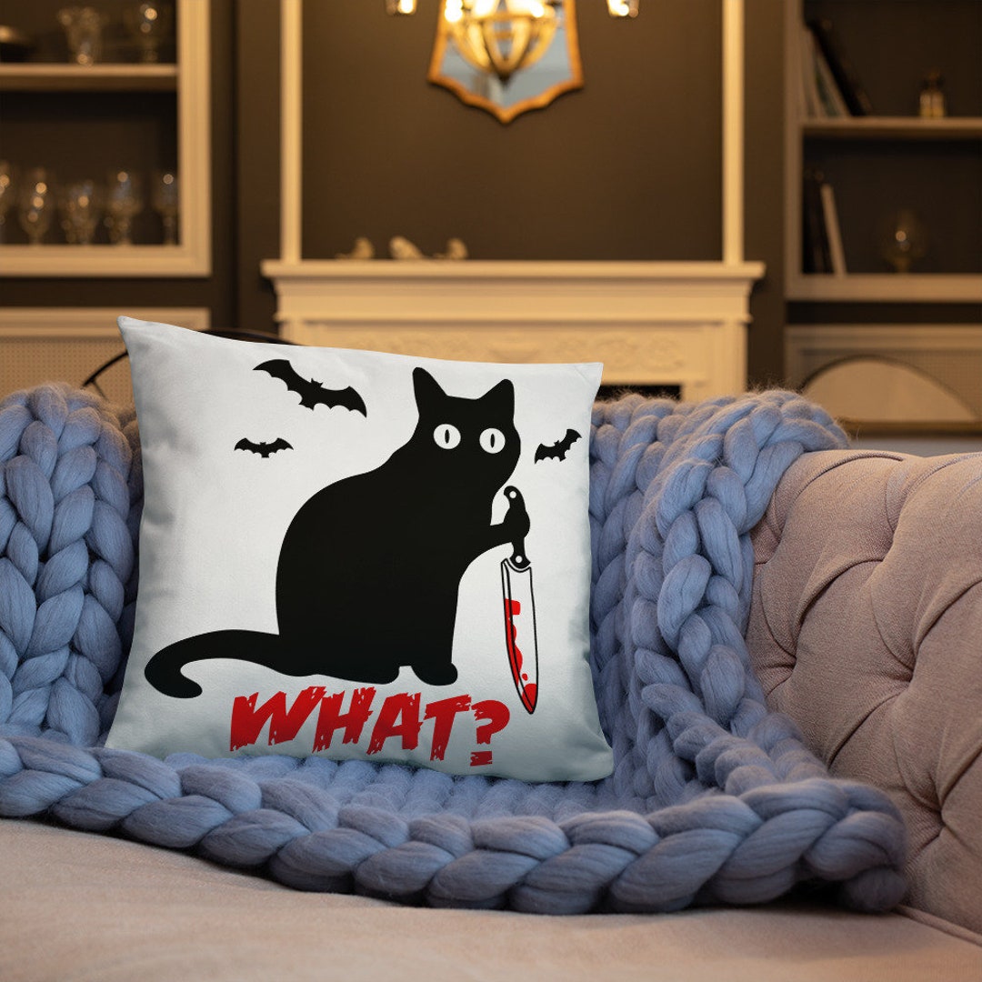 Funny Black Cat Pillow, Halloween Cat Gifts, Funny Cat Gift, Cat Lover ...