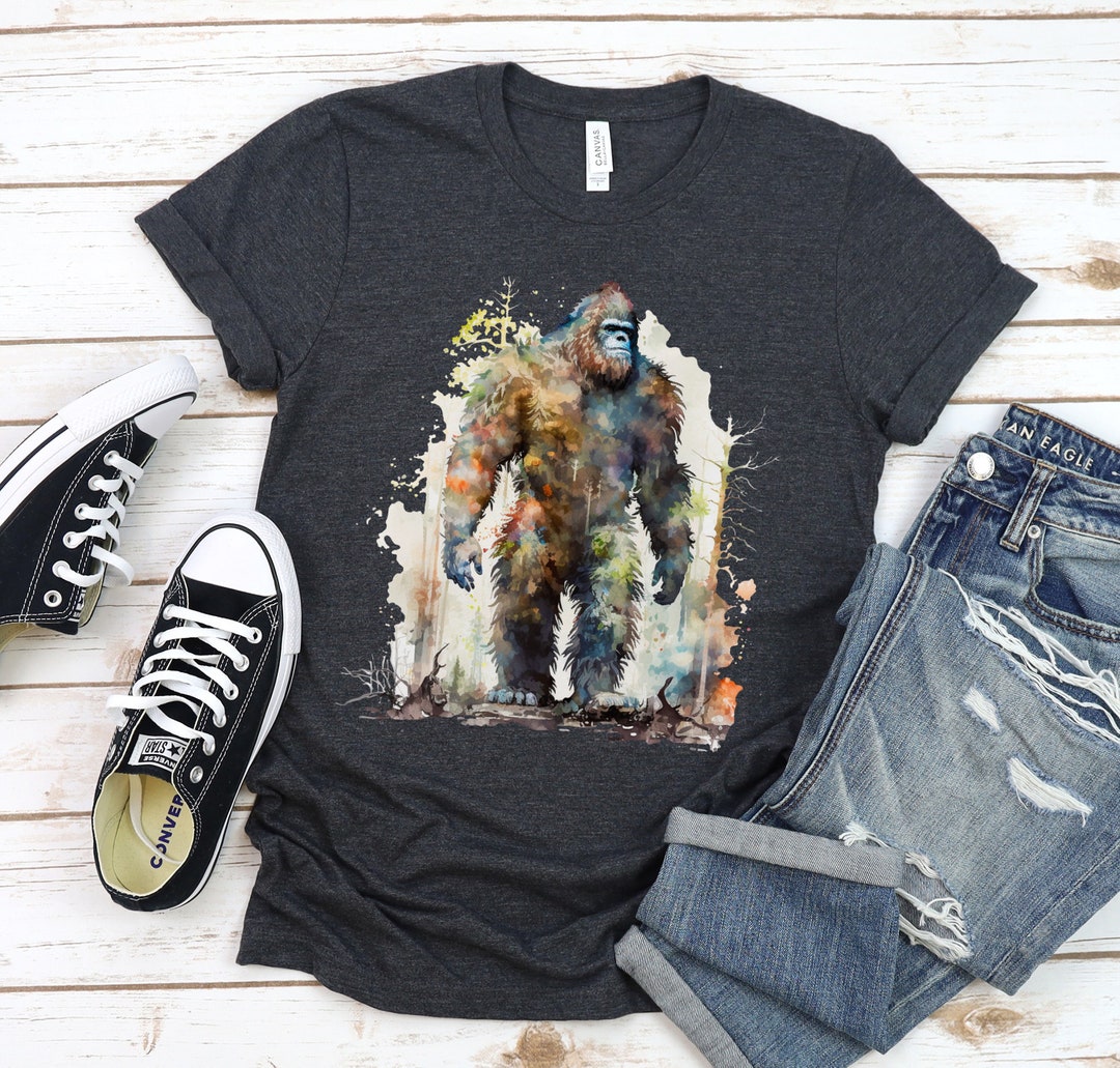 Bigfoot T-shirt, Watercolor Bigfoot Tee, Sasquatch Shirt for Men ...