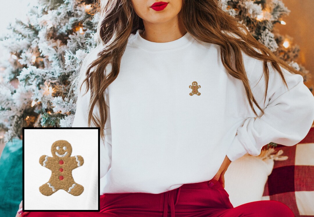 Gingerbread Christmas Sweater, Cute Xmas Sweater, Embroidered Christmas ...