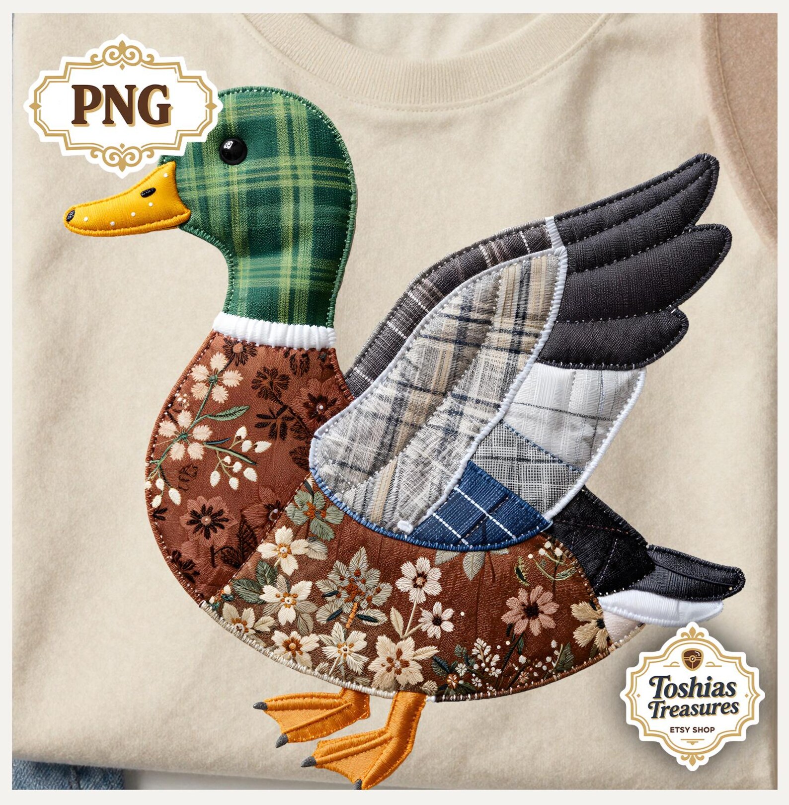Patchwork Sitting Mallard Duck PNG, Bird Hunting Graphic, Outdoors ...