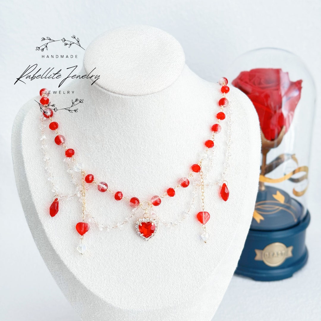 Red Heart Princess Necklace, Heart Pendant Necklace, Princesscore ...