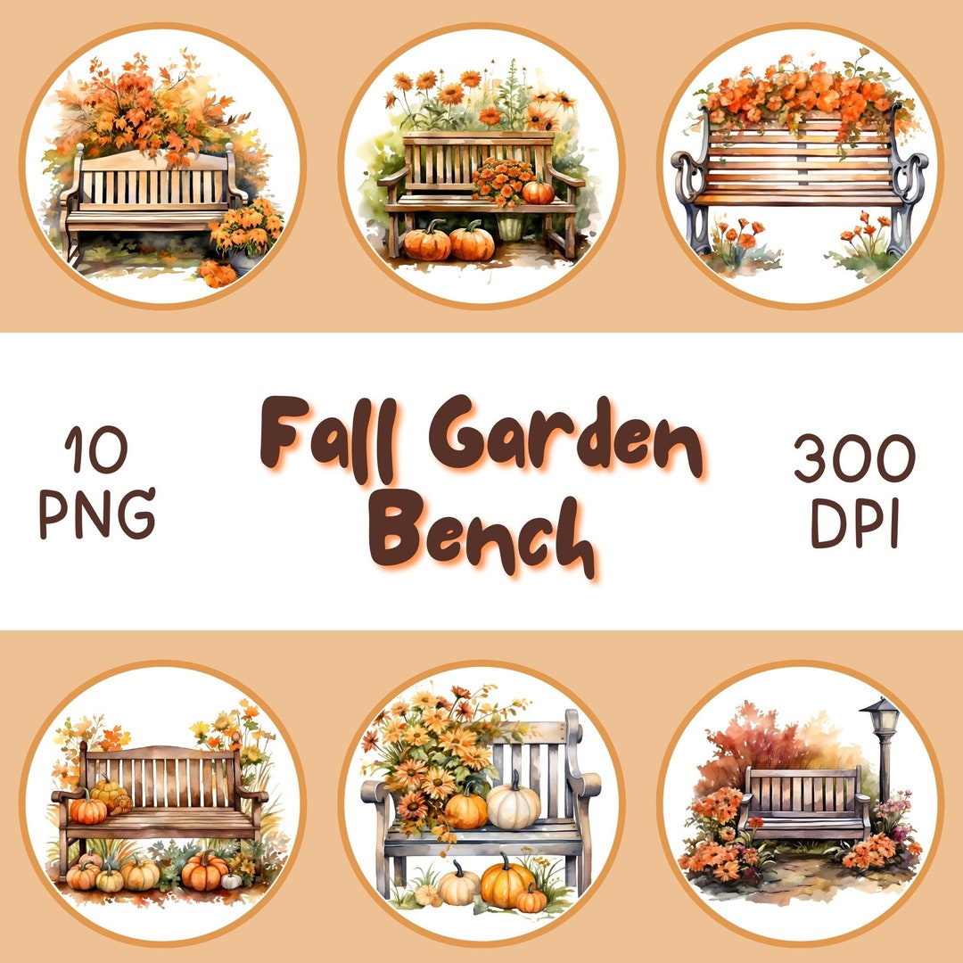 Fall Garden Bench Clipart, Autumn Secret Garden Png, Autumn Leaves PNG ...