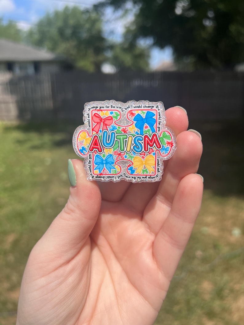 Autism Awareness Interchangeable Badge Reel: Glitter Resin Puzzle Piece ...