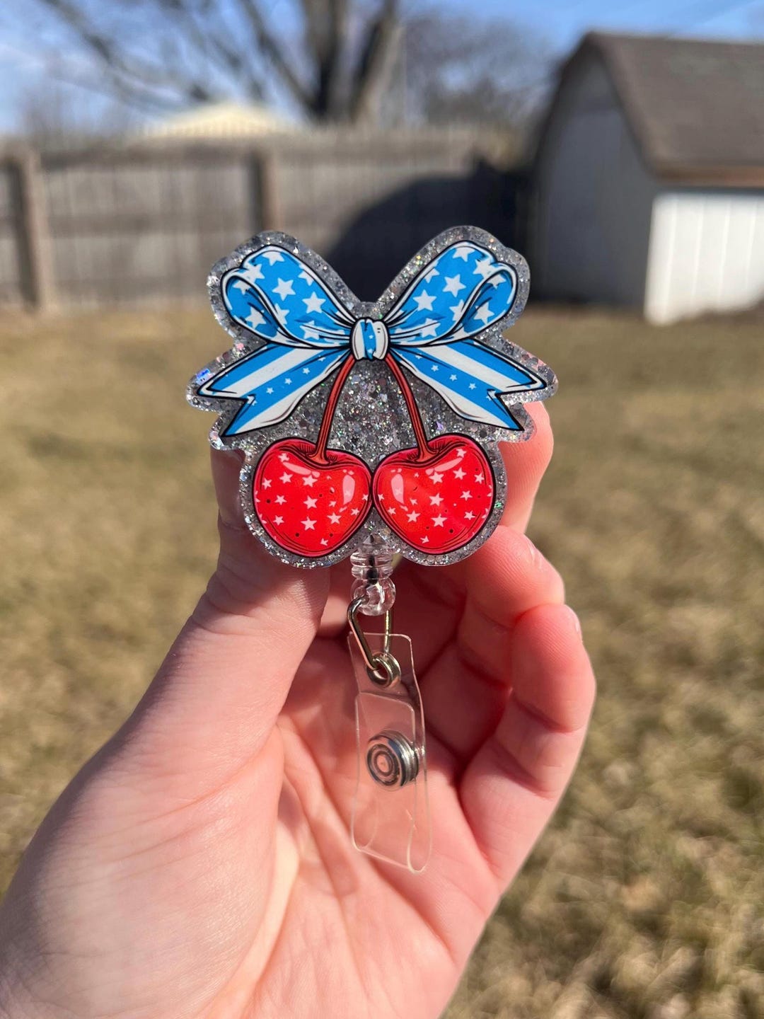 Cherry Bow Interchangeable Badge Reel: Patriotic Glitter Badge - Etsy
