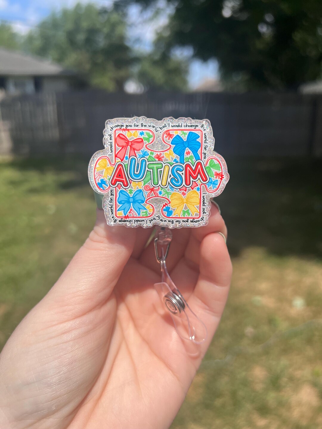 Autism Awareness Interchangeable Badge Reel: Glitter Resin Puzzle Piece ...