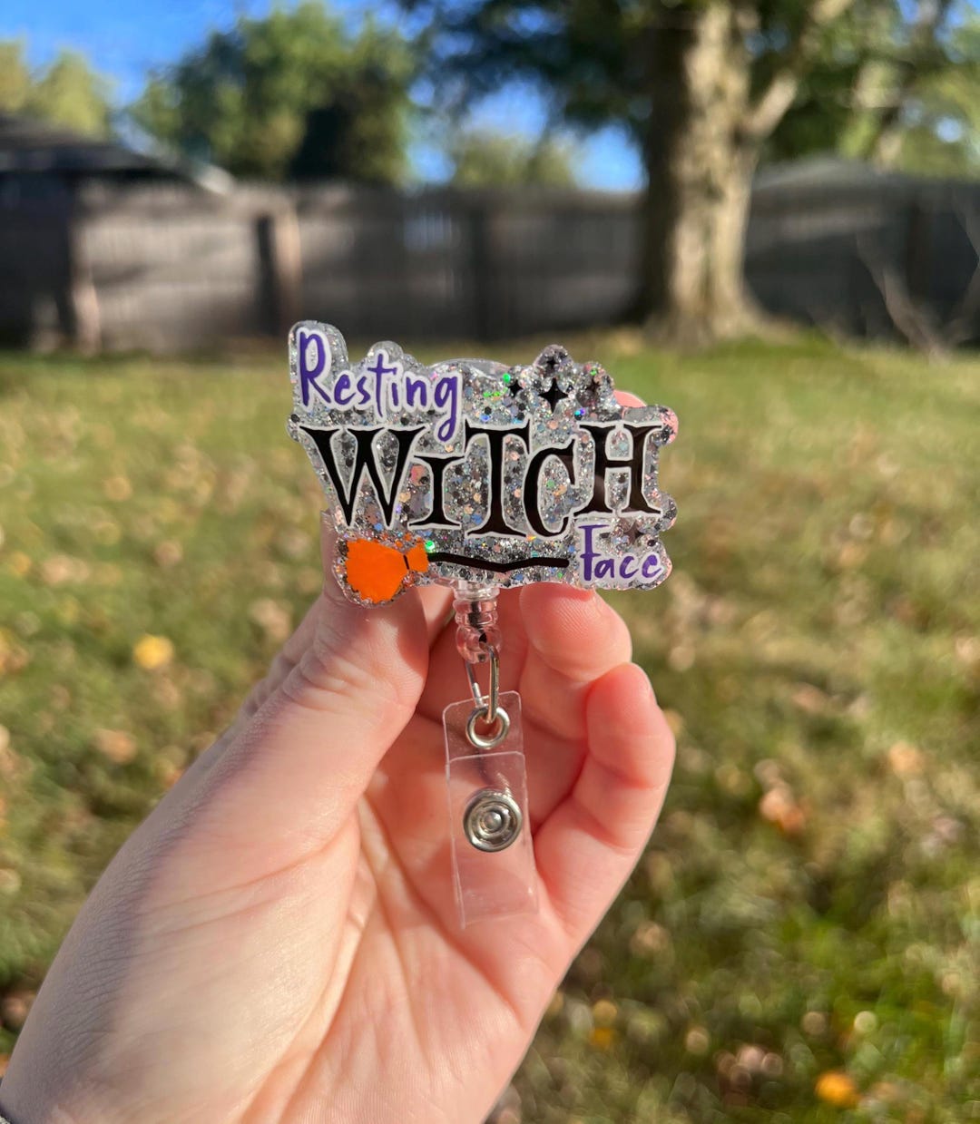 Resting Witch Face Badge Reel Interchangeable, Witch Badge Reel ...