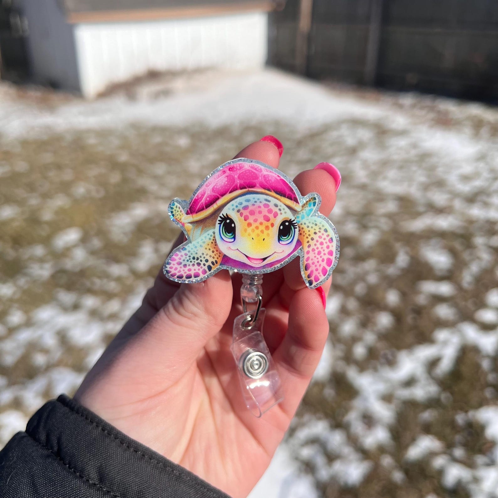 Rainbow Sea Turtle Interchangeable Badge Reel: Glitter Animal ...