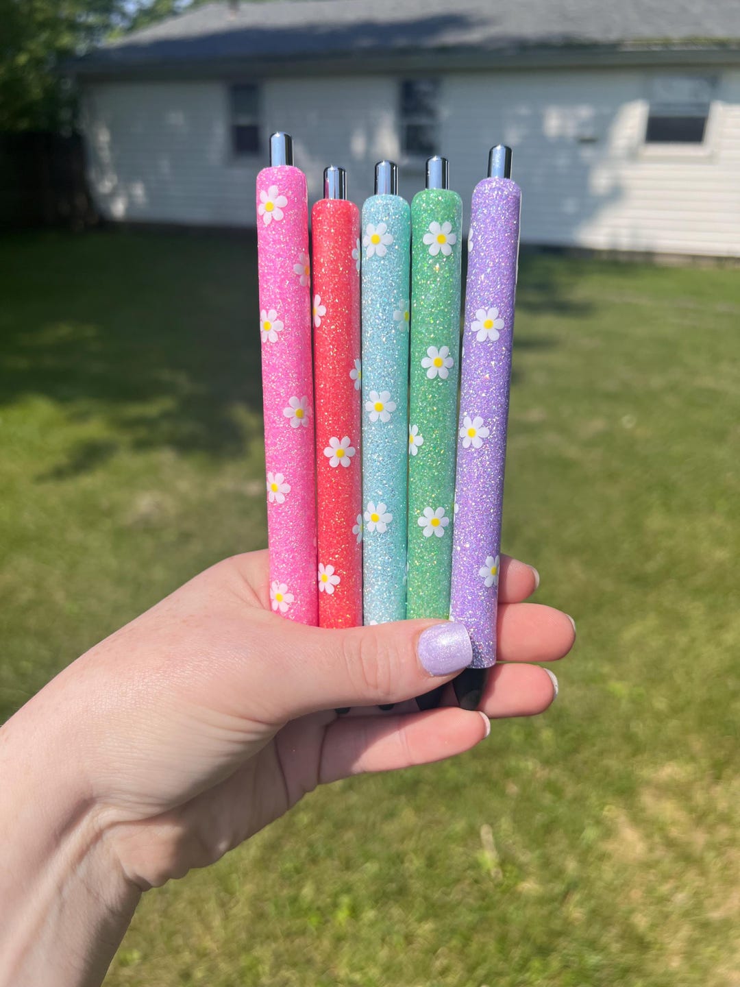 Personalized Glitter Daisy Pen: Custom Floral Stationery Gift - Etsy
