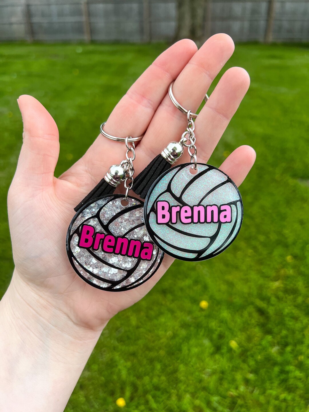Personalized Volleyball Keychain: Glitter Acrylic Bag Tag - Etsy