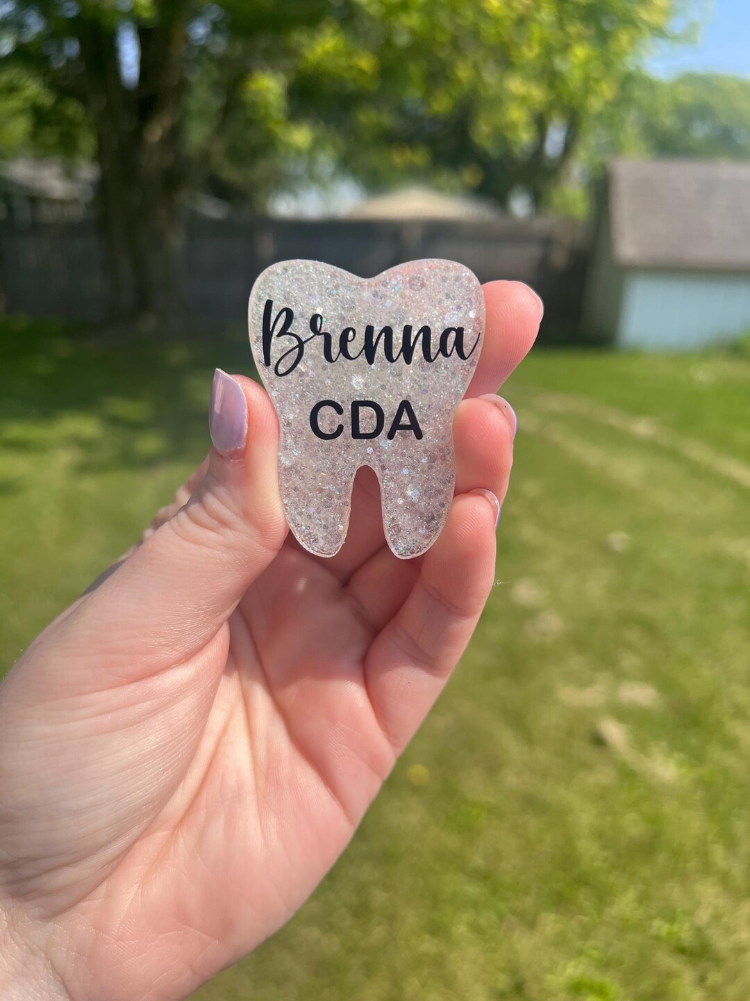 Personalized Glitter Tooth Name Tag: Magnetic Acrylic Badge - Etsy
