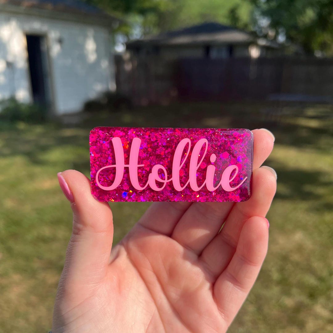 Personalized Glitter Name Tag: Acrylic Magnetic Work Badge - Etsy